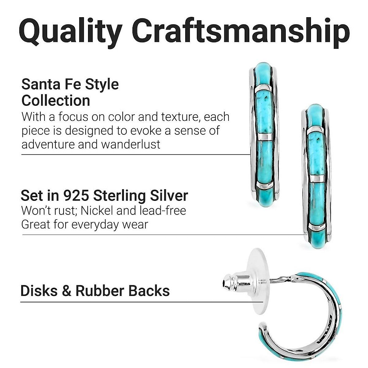 Shop LC Santa Fe Style Blue Turquoise J-Hoop Earrings for Women 925 Sterling Silver Boho SouthWestern Jewelry Boho Western Birthday Gifts for Women