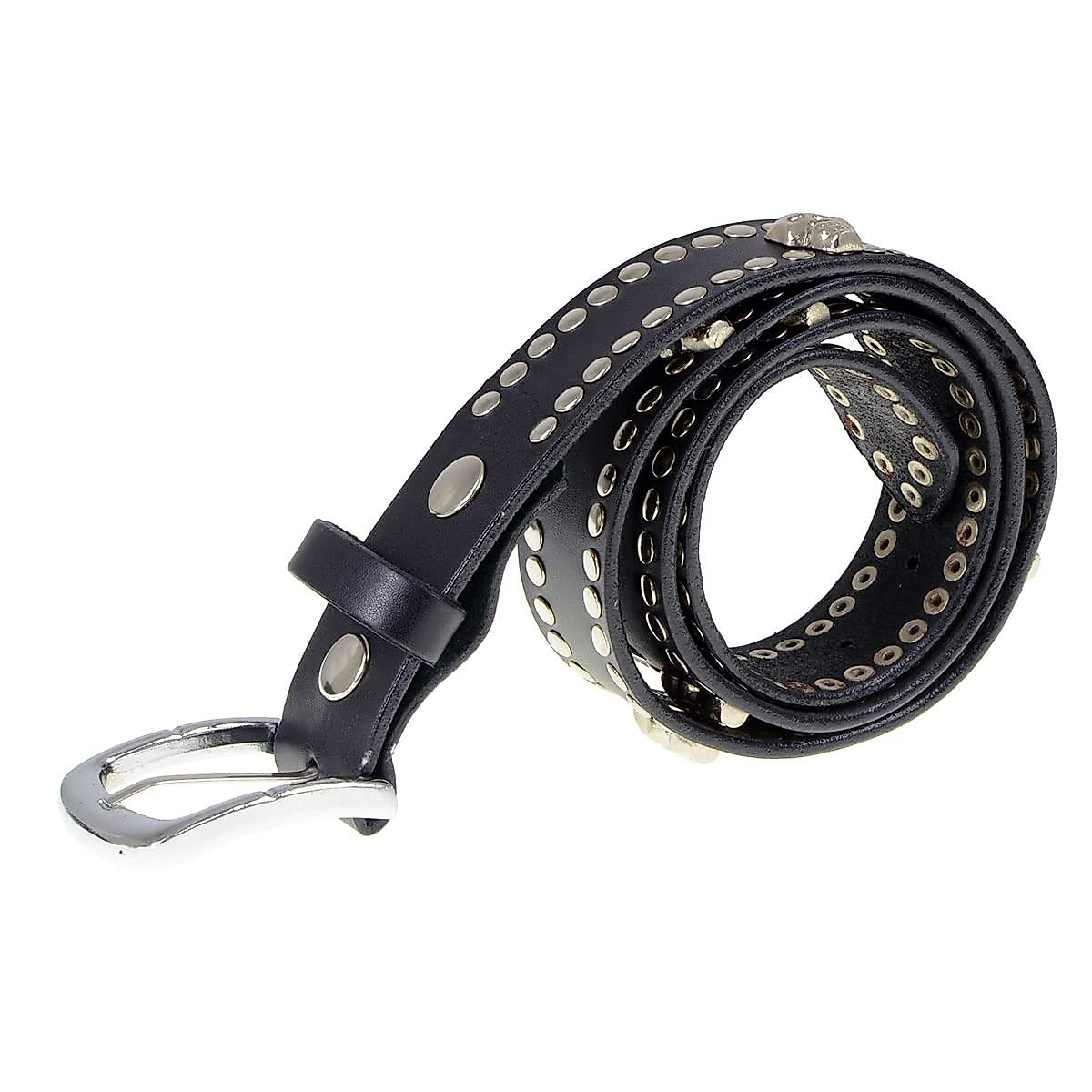 Milwaukee Leather MP7103 Men's Black Studs and Skulls Genuine Leather Belt for Biker with Buckle - 1.5 inches Wide - Large