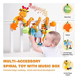 Jollybaby Baby Car Seat Stroller Crib Toys, Plush Hanging Spiral Activity Pram Crib Toy with Music Box, Rattles, Squeaker for Babies Infant Boys Girls Gifts (Giraffe)