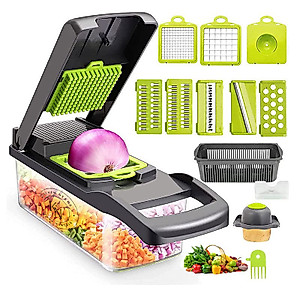 KITCHEN NEEDS 12 In 1 Multifunctional Manual Vegetable Slicer, Veggie Cutter, Very Sharp blades, Gray