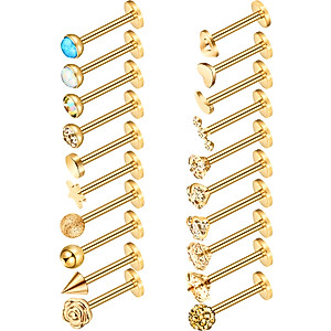 Blulu 20 Pcs 16g Stainless Steel Nose Studs Straight Nose Rings Body Piercing Jewelry 20 Styles for Women Men