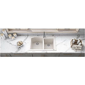 Ruvati 33 x 22 inch Drop-in Topmount Granite Composite Double Bowl Kitchen Sink - Midnight Black - RVG1344BK