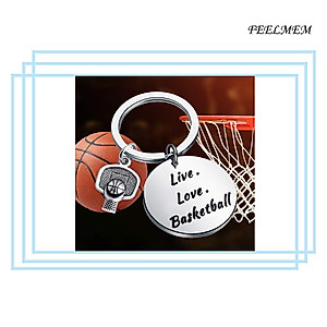 FEELMEM Sports Charms Live Love Basketball Keychain Basketball Hoop Basketball Jewelry Fitness Jewelry Keyring Gift for Players & Coaches (Silver)