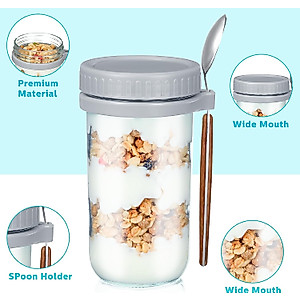 YehTrum Overnight Oats Containers with Lids and Spoon, 4 Packs 22 oz Glass Mason Jars for Overnight Oats, Large Capacity Oatmeal Container Mason Overnight Oats Jars for Milk, Cereal, Fruit