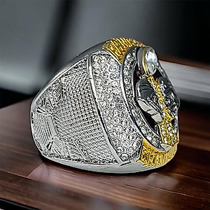 Legacy Rings 2023 Fantasy Football Championship Ring | Premium Silver and Gold Tone Award Trophy for FFL Champion | Stand included (11, Black Stones)