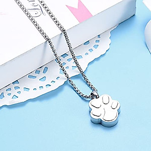 ADENLA Free Engrave Pet's Name - Dog Paw Stainless Steel Cremation Urn Necklace for Ashes Keepsake Memorial Jewelry,1