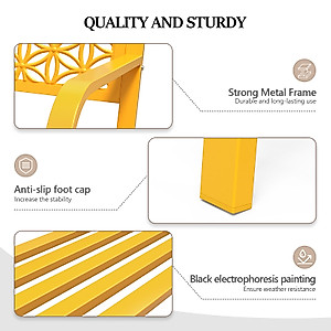 VINGLI 50" Outdoor Bench Metal with Floral Back, Garden Bench Front Porch Bench for Yard Patio Entryway Park Outside, 800lb Capacity - Yellow