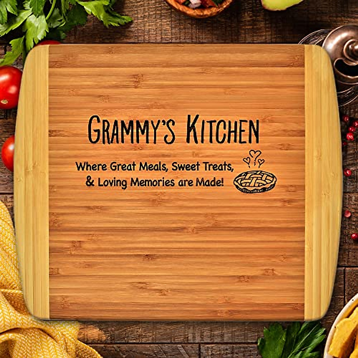 Grammy Gift - Grammy’s Kitchen Where Great Meals Sweet Treats & Loving Memories are made - Engraved 2-Tone Bamboo Cutting Board Grandma Christmas Birthday Mothers Day For Decor & Usage (11.5x13.5)