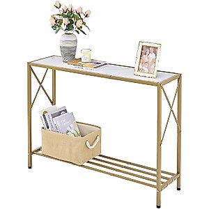 Tajsoon Entryway Table, 2-Tier Entry Way Console Entrance Table, 41.7”L Narrow Sofa Table with Shelves, Ideal for Hallway, Entryway, Living Room, Foyer, Corridor, and Office (Gold & White)