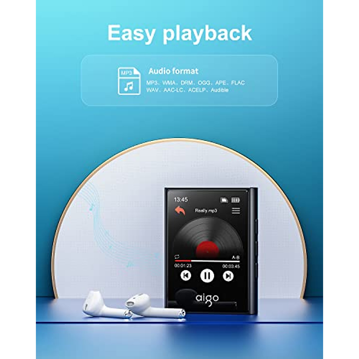 MP3 Player with Bluetooth 5.0, Portable Music Player with Earphones, Built-in 32GB Memory, Voice Recording, FM Radio, Pedometer, Mini Ultra-Light MP3, Great for Sports, Support up to 128GB