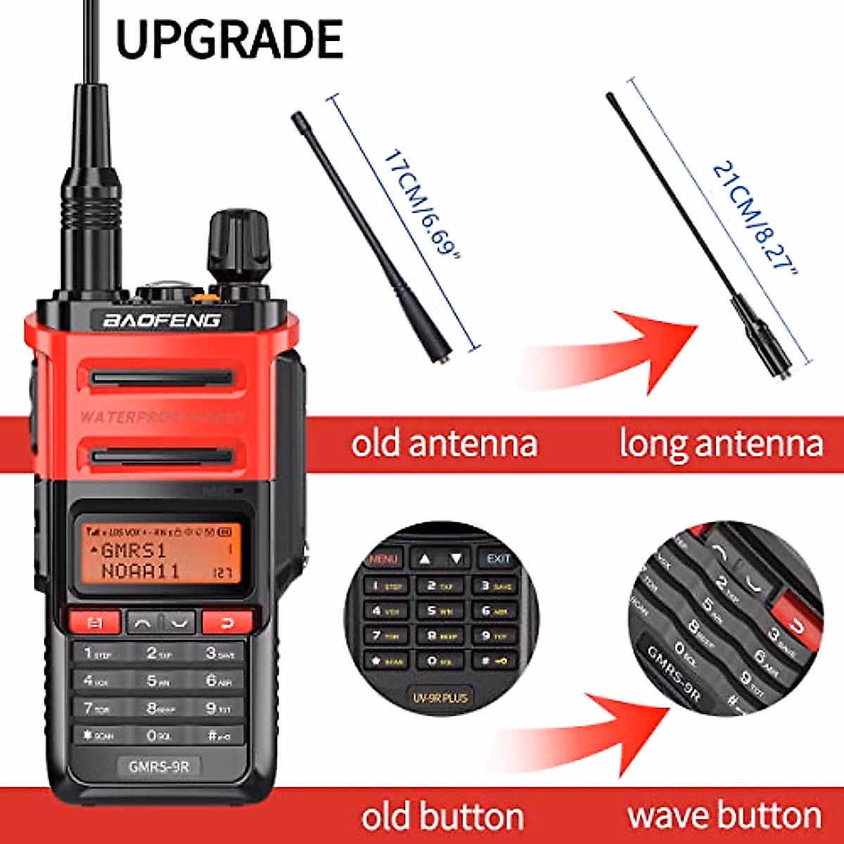 Baofeng GMRS Radio GMRS-9R Handheld Radio with NOAA Weather Scan,Waterproof IP67 Long Range Two Way Radios Rechargeable