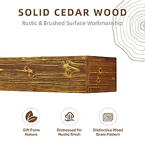 60" Rustic Wood Fireplace Mantel | Wall-Mounted & Floating Shelf for Home Decor