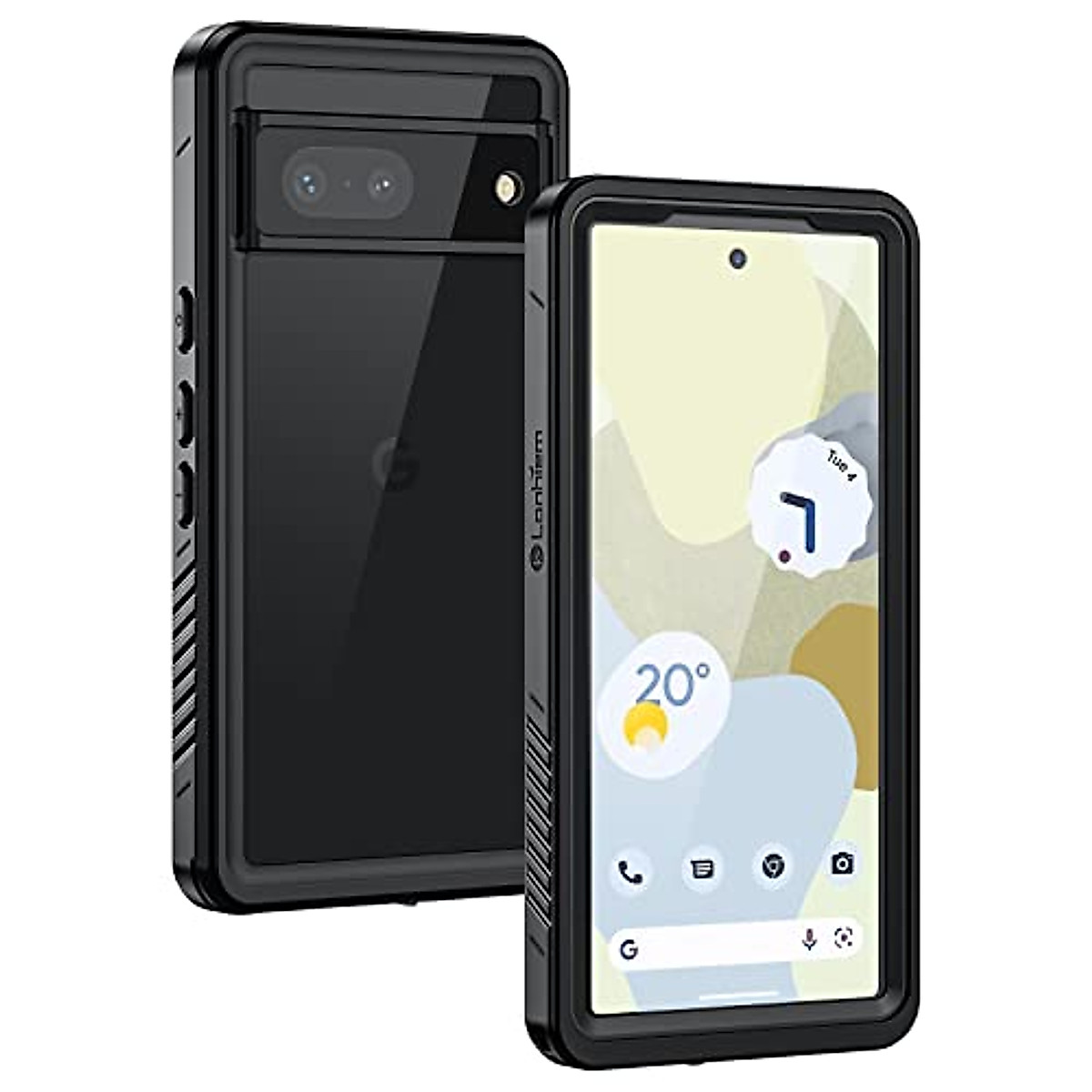 Lanhiem Pixel 7 Case, IP68 Waterproof Dustproof Case with Built-in Screen Protector, Rugged Full Body Shockproof Phone Cover for Google Pixel 7, Black/Clear