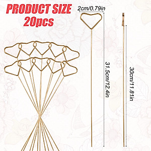 XIHIRCD 20pcs Floral Card Holder Picks, Metal Heart Shape Gift Card Holder Decorative Flower Photo Picture Sticks Clips Golden Card Holder Floral Arrangement for Wedding Party Valentines Centerpiece
