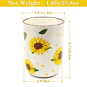 Utensil Holder, Nefelibata Sunflower Ceramic Utensil Crock Kitchen Storage Pottery Spatula Canisters for Hearth Countertop Organizer Spoon Rest Modern Farmhouse Cooking Tools Gift