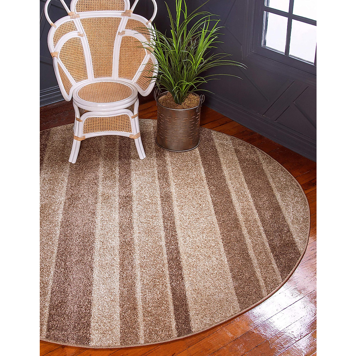 Unique Loom Autumn Collection Warm Toned Casual Striped Beige Round Rug (3' 3 x 3' 3)