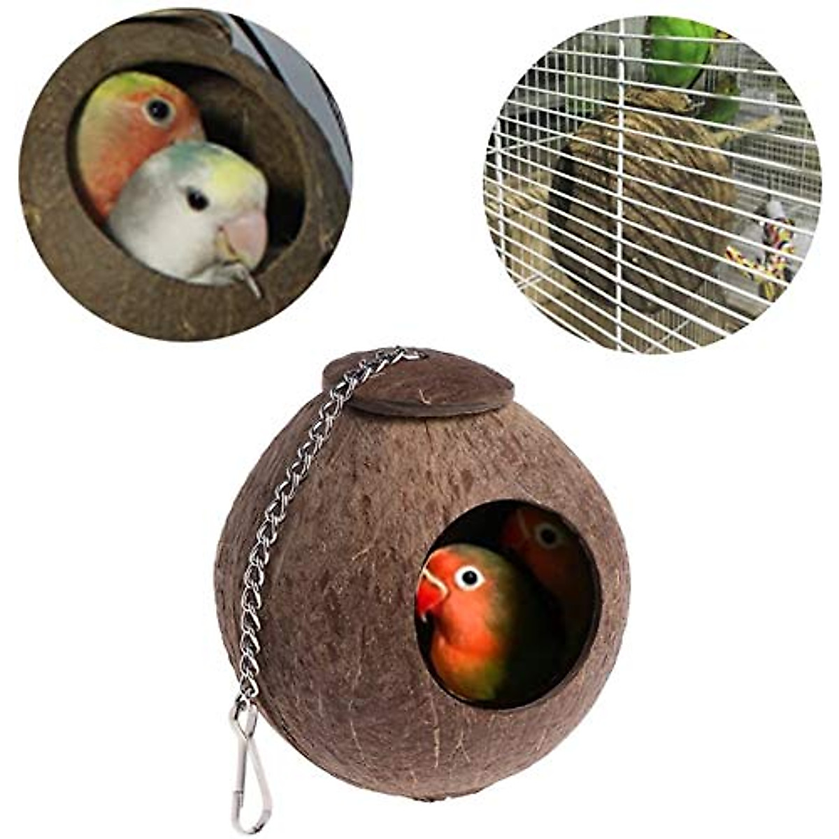 Litewoo Bird Nest House Bed Hut Natural Coconut Shell Seed Feeder Toy for Parrot Parakeet Cockatiel Conure Canary Finch Pigeon Hamster Gerbil Rat Mice Chinchilla Guinea Pig Cage Accessories