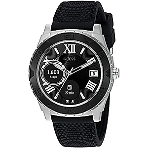 GUESS Men's Stainless Steel Android Wear Touch Screen Silicone Smart Watch, Color: Black (Model: C1001G1)