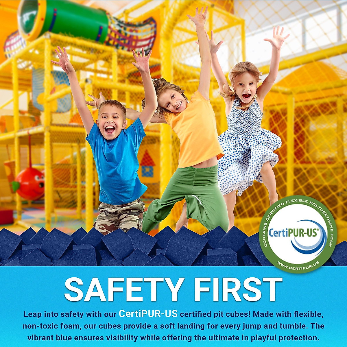 Isellfoam Foam Pit Cubes/Blocks 500 pcs. (BLUE) 4"x4"x4" Flame Retardant Foam Blocks for Gymnastics, Freerunning and Parkour Courses, Skateboard Parks, BMX, Trampoline Arenas, Made in USA