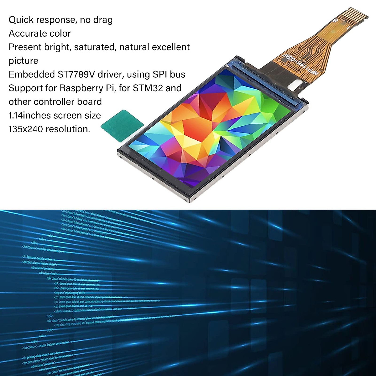 IPS Display Module, 2Pcs ST7789V Drive Non Radiation 135x240 Resolution IPS Display Module Compact SPI Interface Saturated Energy Saving for Controller Board