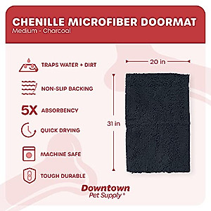 My Doggy Place - Microfiber Door Mat - Soft and Plush Pet Mat for Every Room of The House - Dirt and Water Absorbent Mat - Washer & Dryer Safe Non-Slip Mat - Charcoal - M - 31 x 20 in
