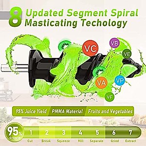 Cold Press Juicer, FEZEN Slow Masticating Juicer With 2 Speeds & Reverse Control, High Juice Yield & Pure Taste, Celery Juice Maker & Beetroot Juice Extractor for High Nutrient Fruits and Vegetables Juice, Easy to Clean, BPA Free