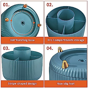 Marbrasse Desk Organizer, 360-Degree Rotating Pen Holder for Desk, Desk Organizers and Accessories with 5 Compartments Pencil Organizer, Art Supply Storage Box Caddy for Office, Home （Dark Green）