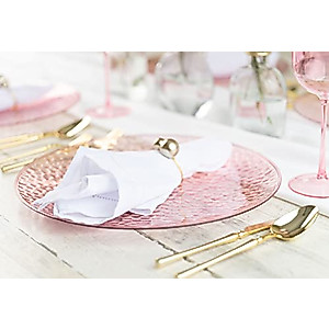 PLASTICPRO [Pink Hammered 8 Pack] 13'' Charger Plates Pink Hammered Plastic Heavy Duty Disposable Dinner Chargers Serveware Dishes Platters Tableware for Parties, Weddings & More
