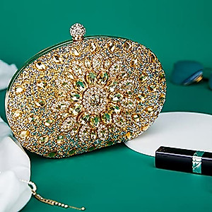 Purpliole Multicolor Round Rhinestone Women Evening Pearl Clasp Crystal Clutch Purse - Sparkly Diamond Bag Wedding Party Prom Handbag Glitter Gemstone (Gold Clutch)