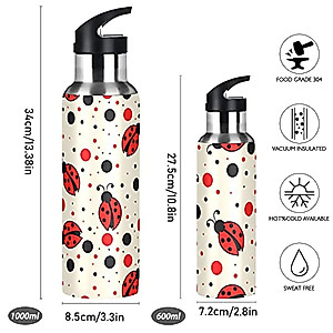 Ladybugs Dots Leak Free Insulated Bottles with Handle 32 oz Vaccuum Bottle with Straw Lid Thermal Bottle for Hiking Biking BAP-Free