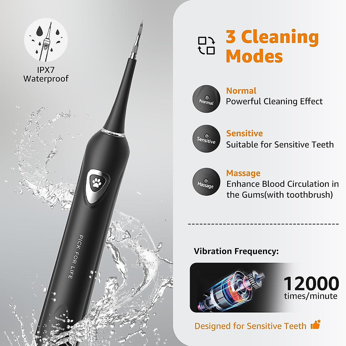 Plaque Tartar Remover for Teeth - Sonic Electric Dog Teeth Brushing Kit - Rechargeable Sonic Electric Dog Tooth Scraper & Cleaning Kit for Dog & Cat, Black