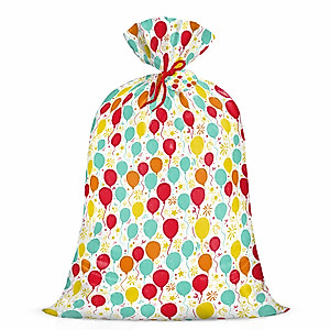 Loveinside Jumbo Large Plastic Gift Bag, Birthday Design Plastic Bag with Tag and Tie for Birthday Party, Graduation - 56" x 36", 1 Pcs - Colorful Balloon White