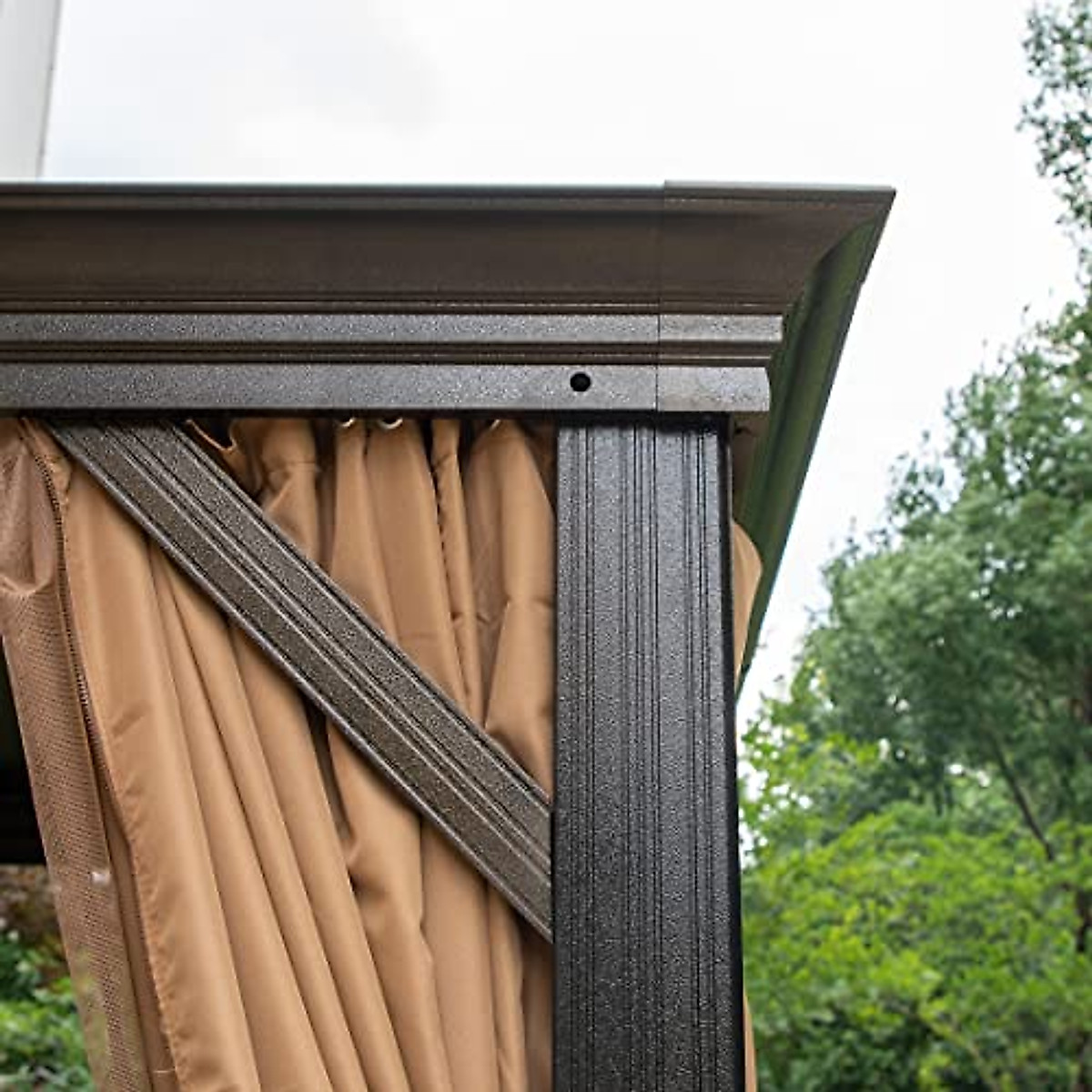 SUNSHINE VALLEY 10x12' Hardtop Gazebo Outdoor Aluminum Frame Gazebo with Netting and Curtain,Heavy-duty Sunshade Roof Blocking Rain,for Garden, Terrace,Patios,Lawns.