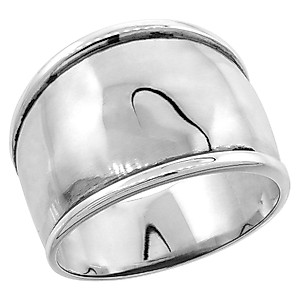 Sterling Silver Dome Cigar Band Ring for Women 7/16 inch wide size 10