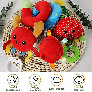 AIPINQI Infant Stroller Toy, Baby Car Seat Toys for Infant Baby Bed Stroller Toy Suitable Pram Crib Plush Toy for Boys Girls Spiral Activity Toy with Rattles and BB Squeaker,Strawberry