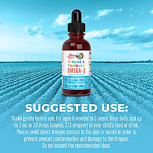 MaryRuth's Infant and Toddler Omega-3 Liquid Drops by | 200mg DHA and 2mg EPA Per Serving | Overall Wellness and Healthy Development | Unflavored | 1 Fl Oz