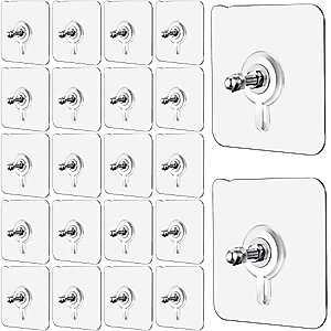 Self Adhesive Nails Wall Picture Hangers Without Nails Wall Hooks for Hanging 13.5 lbs Reusable Clear Wall Hangers Heavy Duty Sticky Hooks Seamless Reusable Hook for Bathroom Shower(20 Pieces)