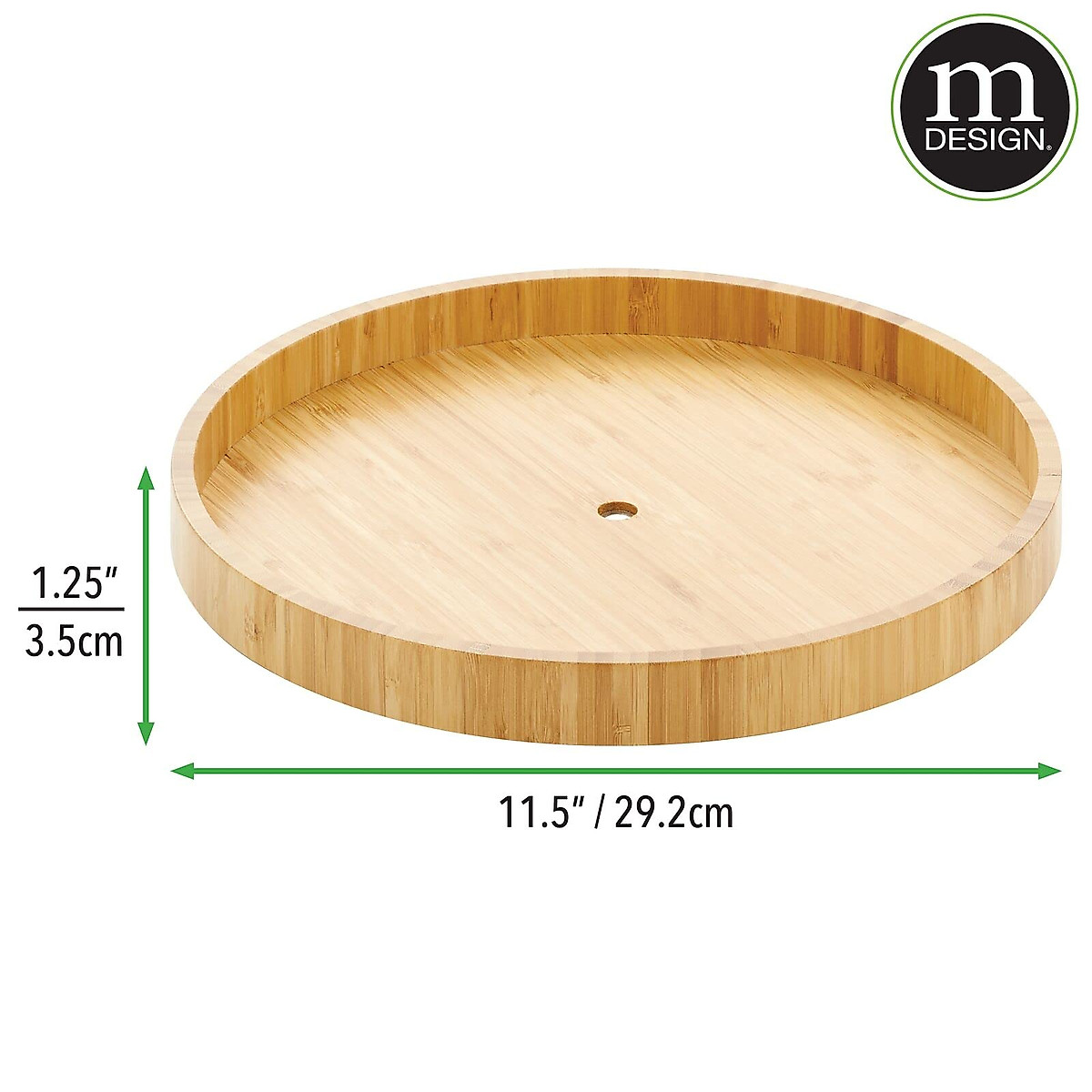 mDesign Bamboo Wood Lazy Susan Turntable Food Storage Container for Cabinets, Pantry, Refrigerator, Countertop, Spinning Organizer for Spices, Condiments - 11.5" Round - Echo Collection - Natural