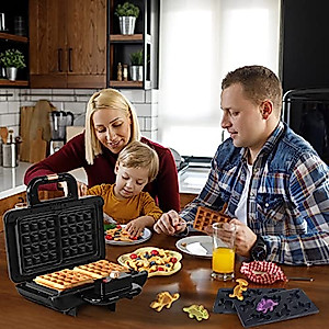 Mini Waffle Maker Waffle Iron Dinosaur Waffle Maker for Kids 7 Unique Dino Waffle in Minutes, Electric Nonstick Waffle Pancakes Maker with Removable Plates Breakfast Maker Machine (Double Set)