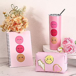 Fumete 3 Pcs Thank You Pink Gift Set Include 20 oz Preppy Stainless Steel Tumbler Preppy Notebook PU Leather Waterproof Makeup Cosmetic Bag Valentine‘s Day Graduation Back to School Gifts(Smile Face)