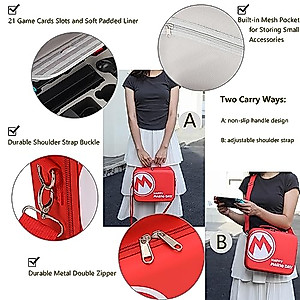 Flyekist Mario Carrying Case for Nintendo Switch/Switch OLED Model, Deluxe Travel Case Portable Hard Messenger Storage Bag for Switch Console Pro Controller Accessories
