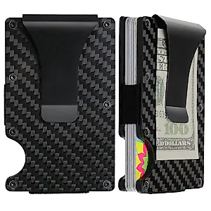 Yellowknife Carbon Fiber Minimalist Wallet for Men - RFID Wallets for Men Credit Card Holder Metal Money Clip - Slim Rigid Mens Wallet
