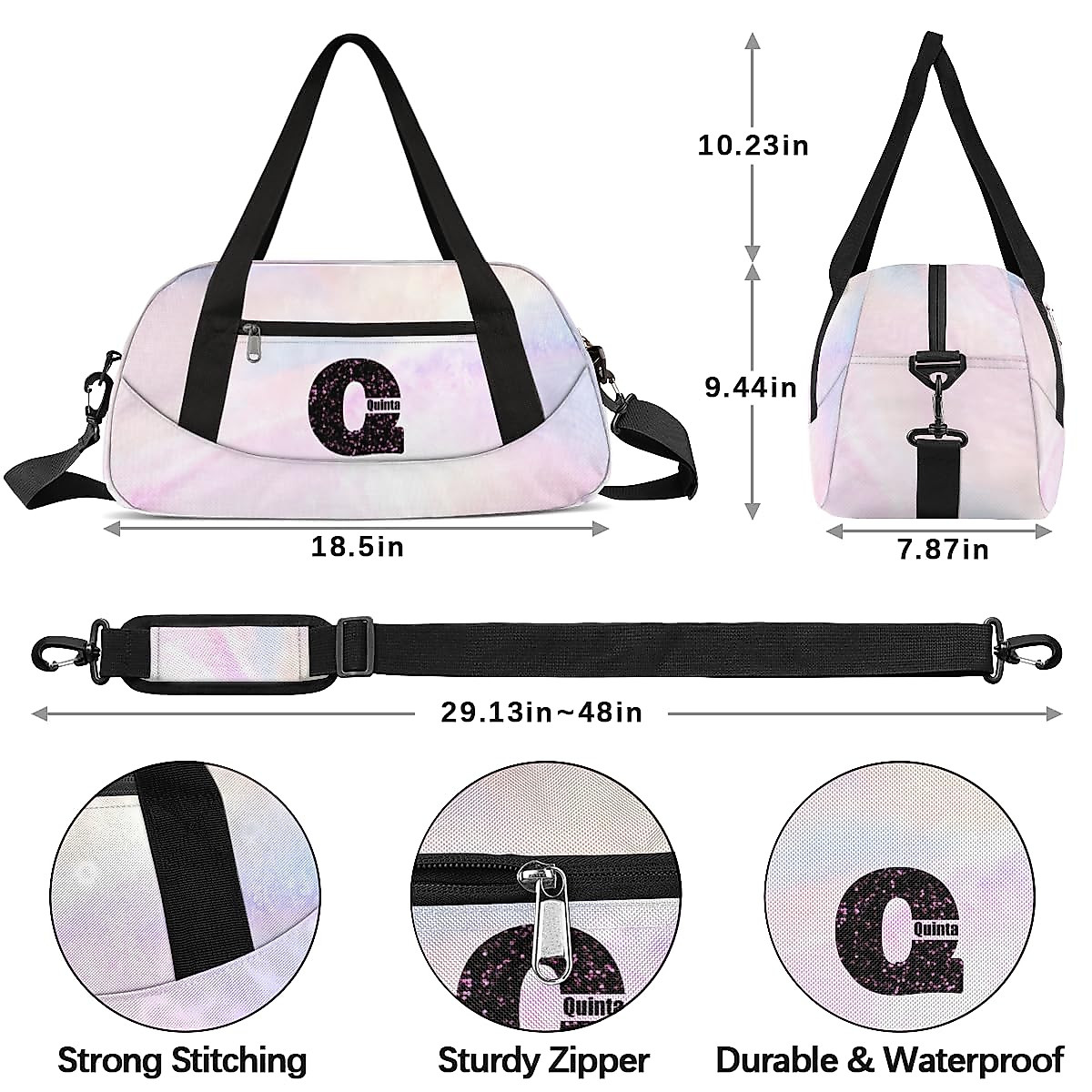 Personalized Gym Bag for Girls Teens, Custom Dance Bag Overnight Small Duffel Bag Carry On Weekend Sports Travel Bag for School Practice Gymnastics Ballet, Gradient Star Spots-Q