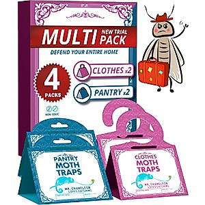 2024 All-New Moth Traps - Multi 4 Pack Bundle (2 Pantry and 2 Clothes) Magic Moth Catch, Safe & Odor-Free Protect Kitchen, Wardrobe, Closet