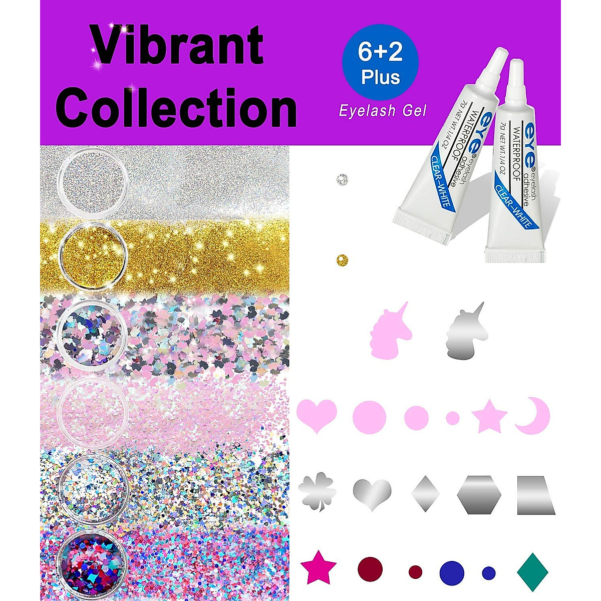 iMethod Body Glitter - 6 Jars Holographic Cosmetic Face Glitter, for Festival & Halloween Alien Makeup