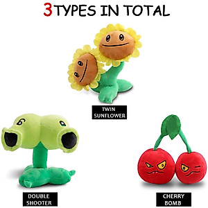 Maikerry 3 Pieces PVZ Plants 1 2 Stuffed Plush Toy, PVZ Figure Doll Gifts Christmas for Kids and Fans