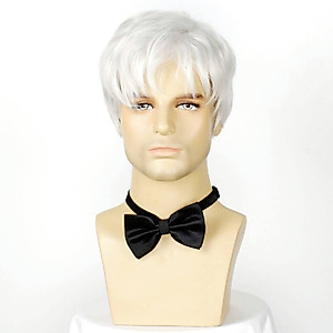 Mens White Wig,Short Silver White Wigs with Bangs for Halloween Cosplay Male Men Anime Man