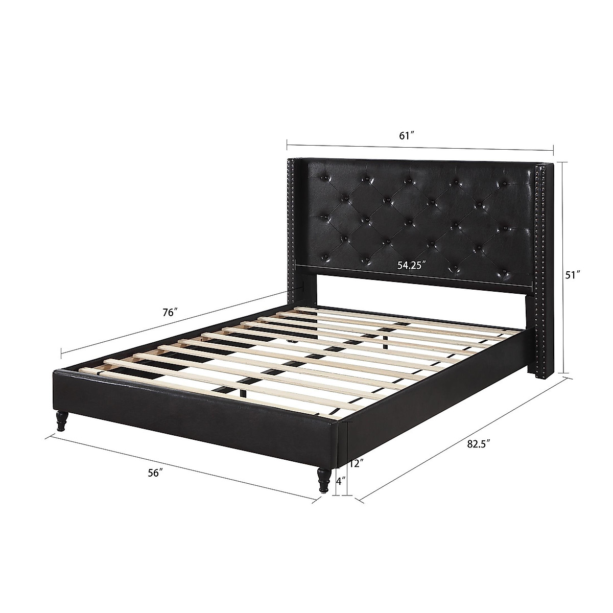 King Upholstered Platform Bed Frame with 51" Tall Headboard - Button Tufted Leather Bed - Wood Slat Support with Storage Space - No Box Spring Needed - Easy Assembly - Black - Oliver & Smith Astor