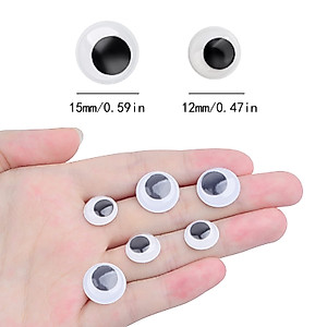 200 Pieces Black Wiggle Eyes Round Plastic Googly Eyes with Self-Adhesive Stickers for DIY Crafts Hand Puppet Weaving Cloth Party Decoration, 12 mm / 15 mm
