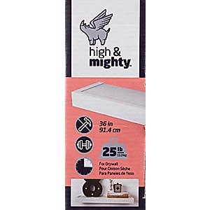 HIGH & MIGHTY 515613 Modern 36" Floating Shelf Holds up to 25lbs, Easy Tool-Free Dry Wall Installation, Flat, White